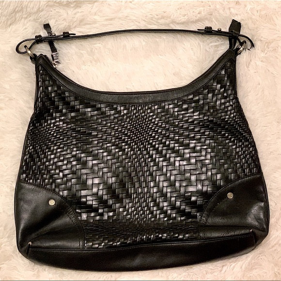 Cole Haan | Bags | Cole Haan Woven Leather Black Shoulder Bag Handbag ...